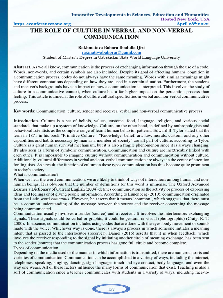 The Role of Culture in Verbal and Non-Verbal Communication | PDF ...