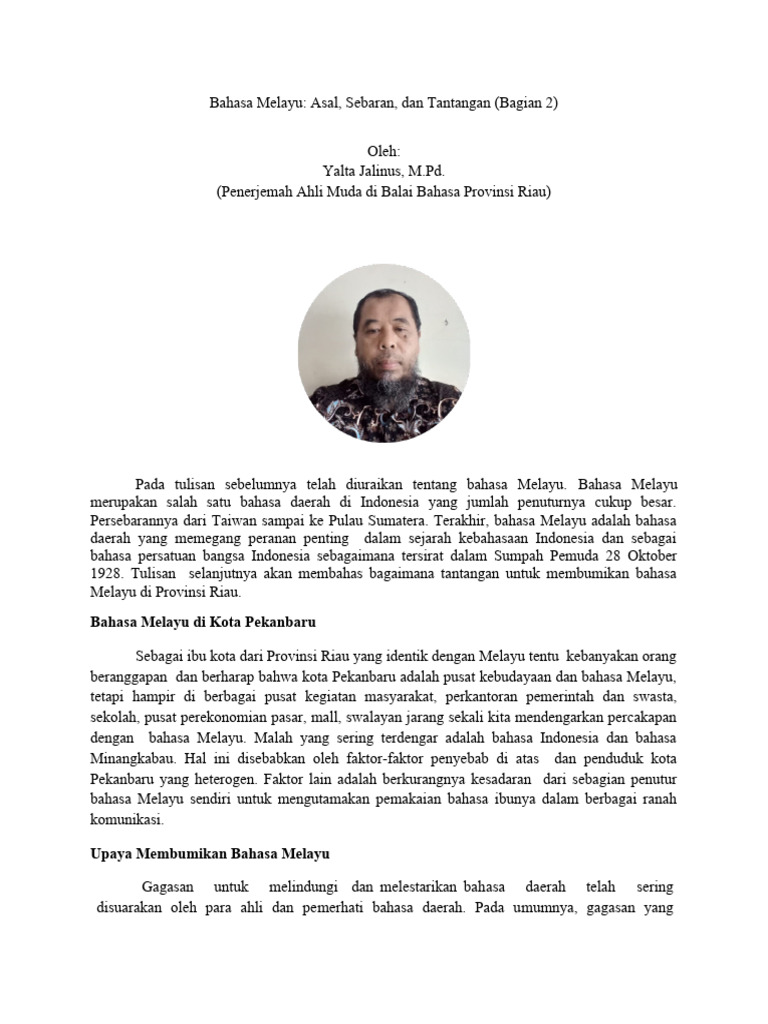 ALINEA 5 Maret 2023 - BAHASA MELAYU ASAL, SEBARAN, DAN TANTANGAN Bag 2 ...