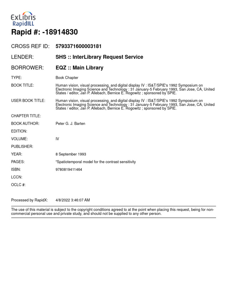 Barten 1993 Spatiotemporal Model For The Contrast Sensitivity | PDF ...