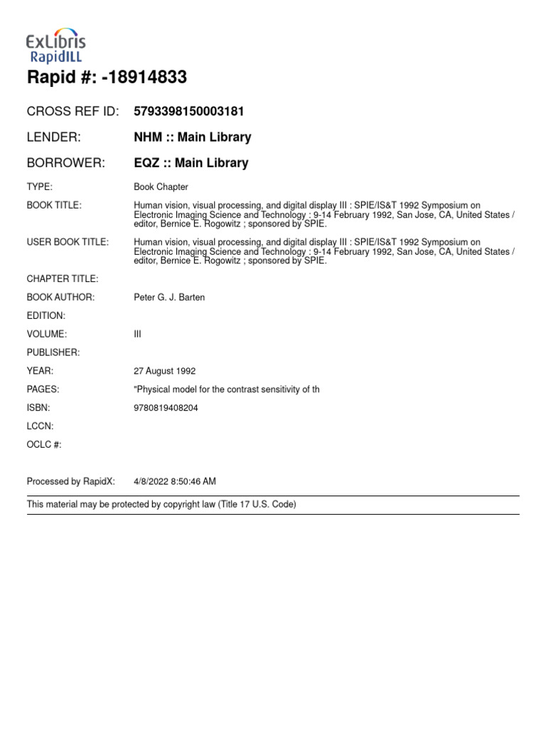 Barten 1992 Physical Model For The Contrast Sensitivity... | Download ...