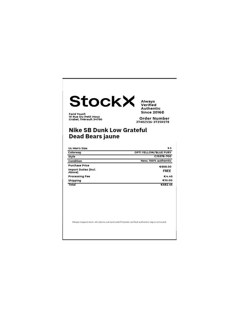 Facture StockX | PDF