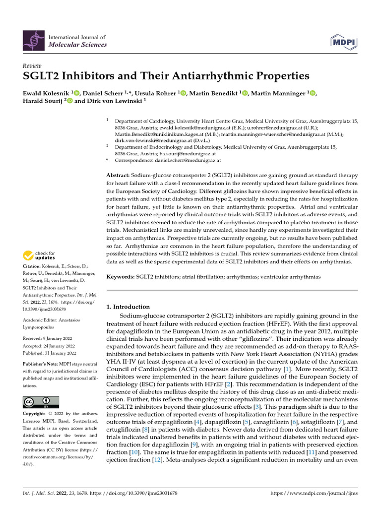 SGLT2 Inhibitors and Their Antiarrhythmic Properties | PDF | Heart ...