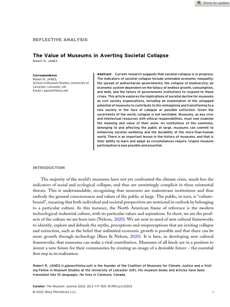 The Value of Museums in Averting Societal Collapse | PDF | Social ...