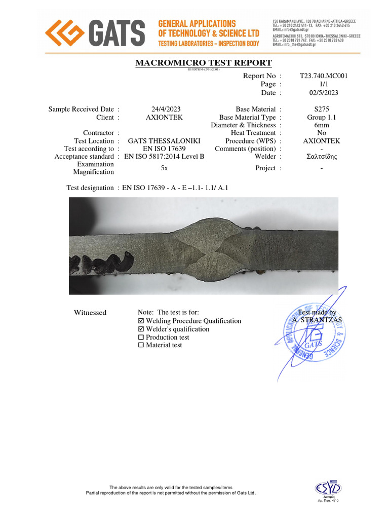 EN ISO 17639 Macro/Micro Test Report | PDF