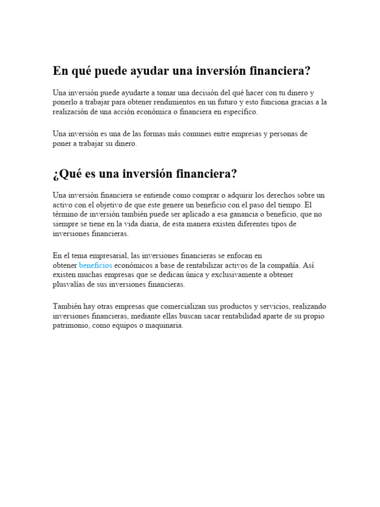 En Qué Puede Ayudar Una Inversión Financiera | PDF | Interés | Deuda