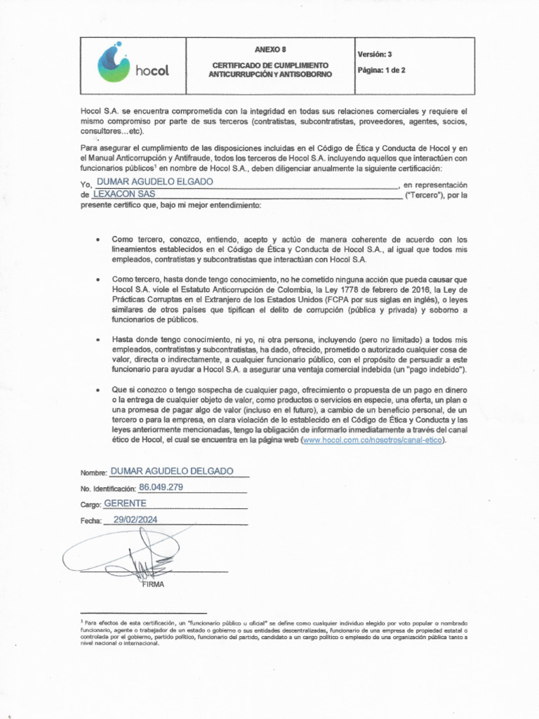Anexo+No.8+ +Certificado+de+Cumplimiento | PDF