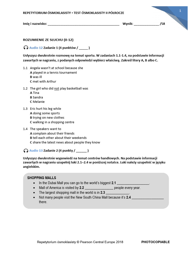 Repetytorium Osmoklasisty End of Year Test | PDF | Smallpox
