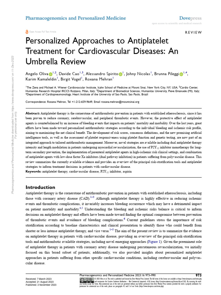 Personalized Approaches To Antiplatelet Treatment For Cardiovascular ...