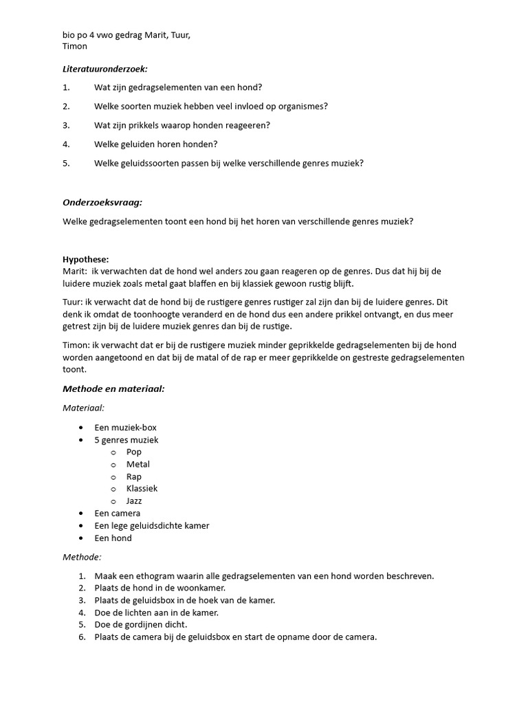 Bio Po 4 Vwo Gedrag | PDF