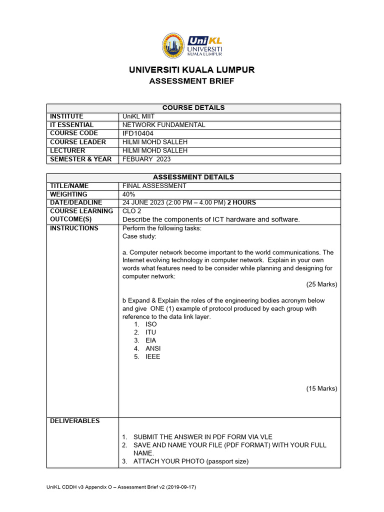 Assessment Brief NF DIPLOMA FEB 2023 QUESTIONS SET A | Download Free ...