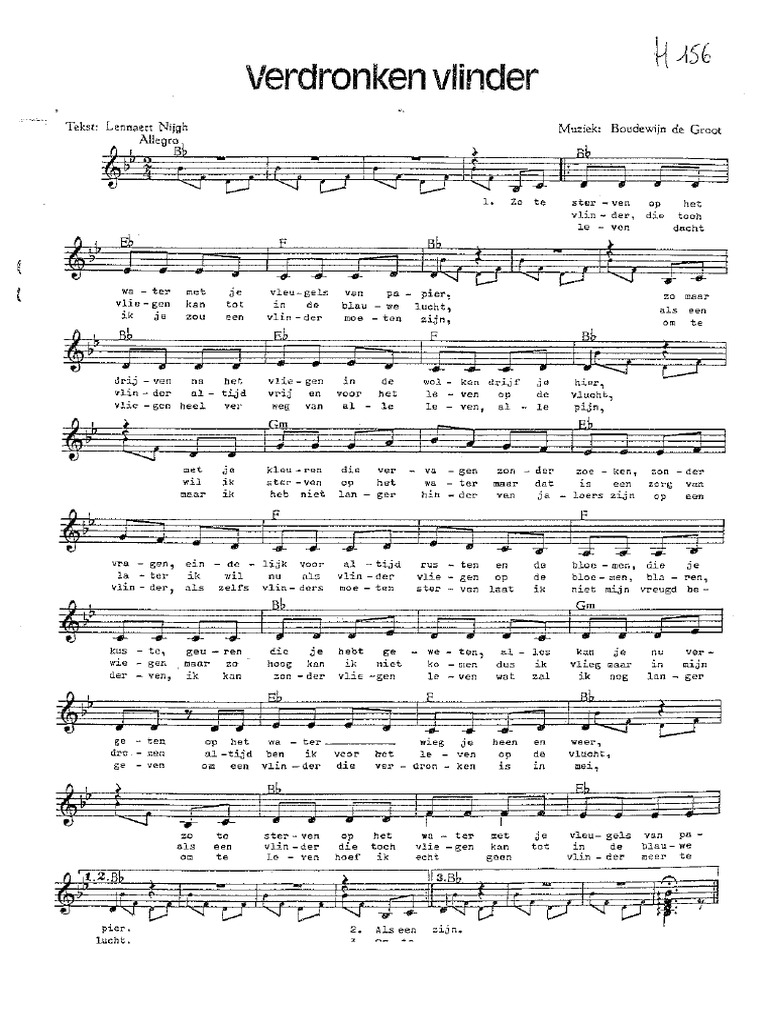 Verdronken Vlinder Boudewijn de Groot | PDF