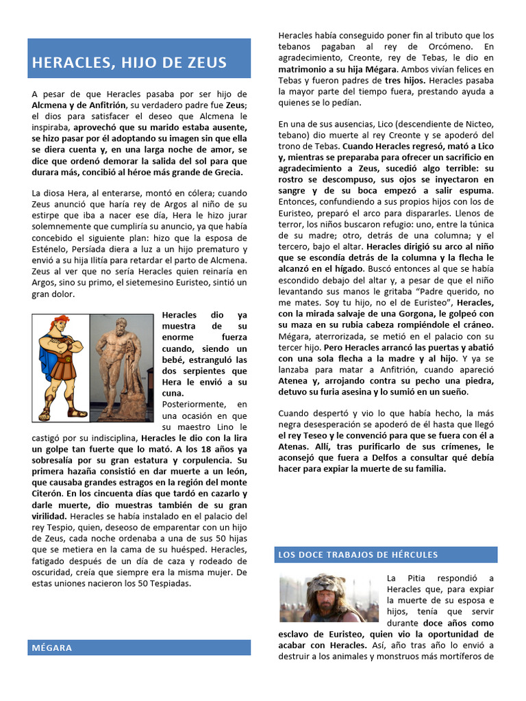 CARACTERISTICAS DEL HÉROE HERACLES | PDF | Hera | Argonautas