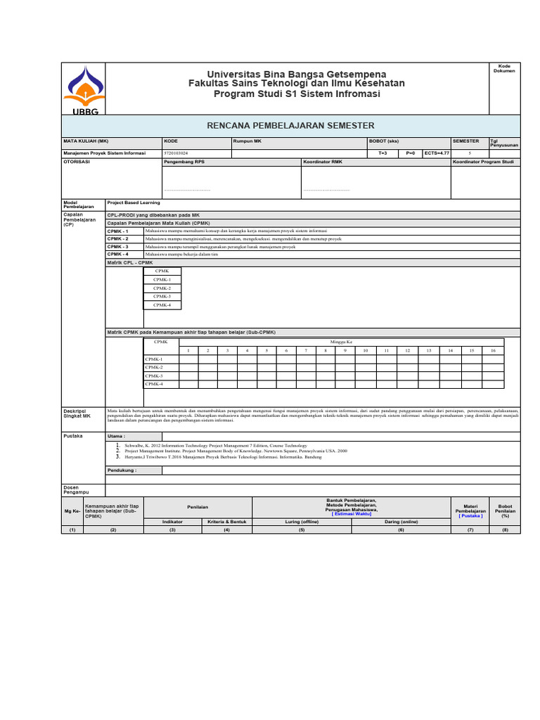 RPS 5. Manajemen Proyek Sistem Informasi | PDF