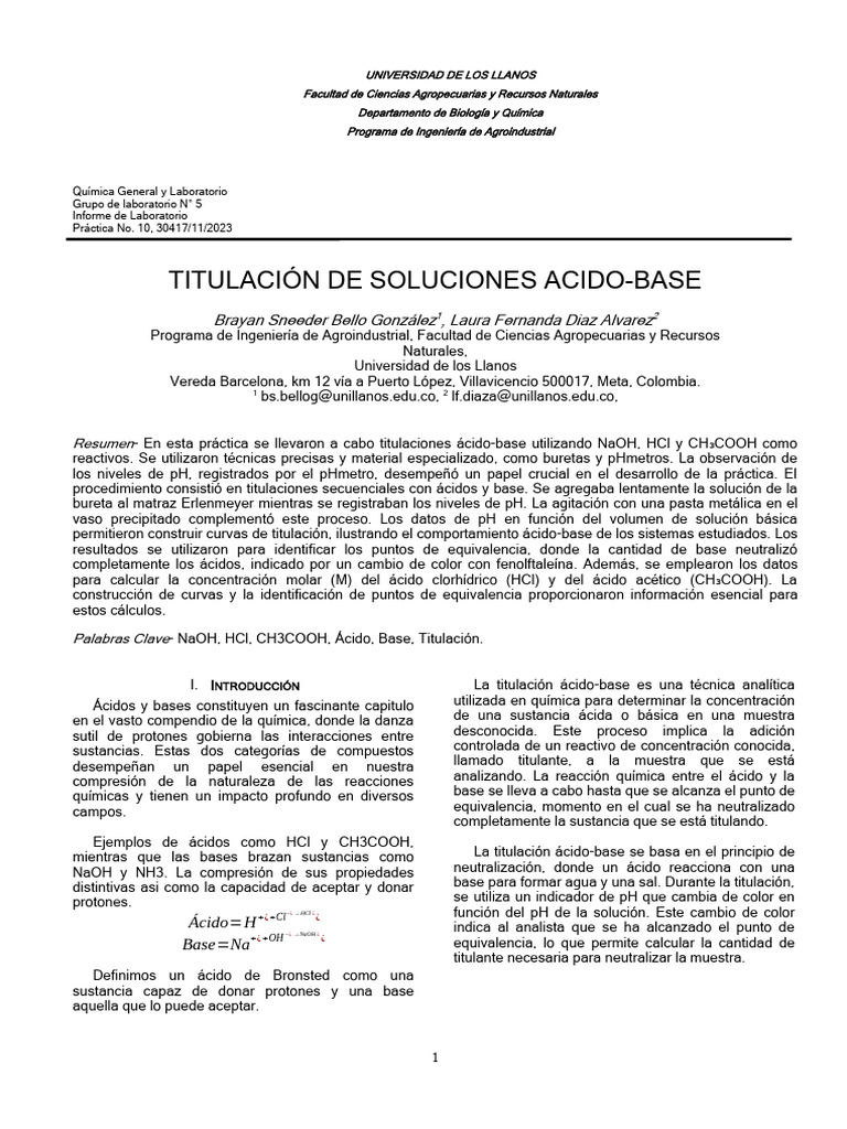 Lab 10 Titulación de Soluciones Acido-Base | Descargar gratis PDF ...