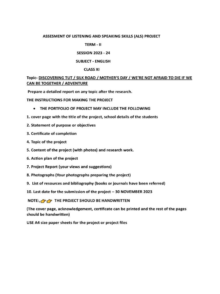 ALS PROJECT_CLASS XI_2023-24 | PDF