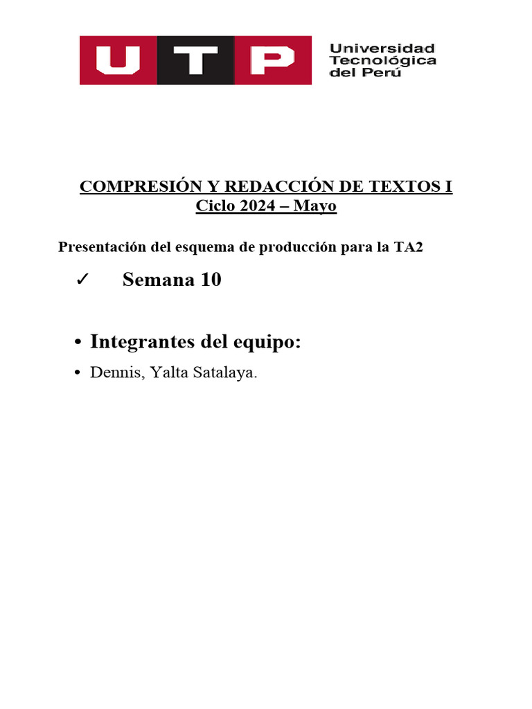 Semana 10 - Tema 01 Tarea - Presentación Del Esquema de Producción para La TA2 | PDF ...