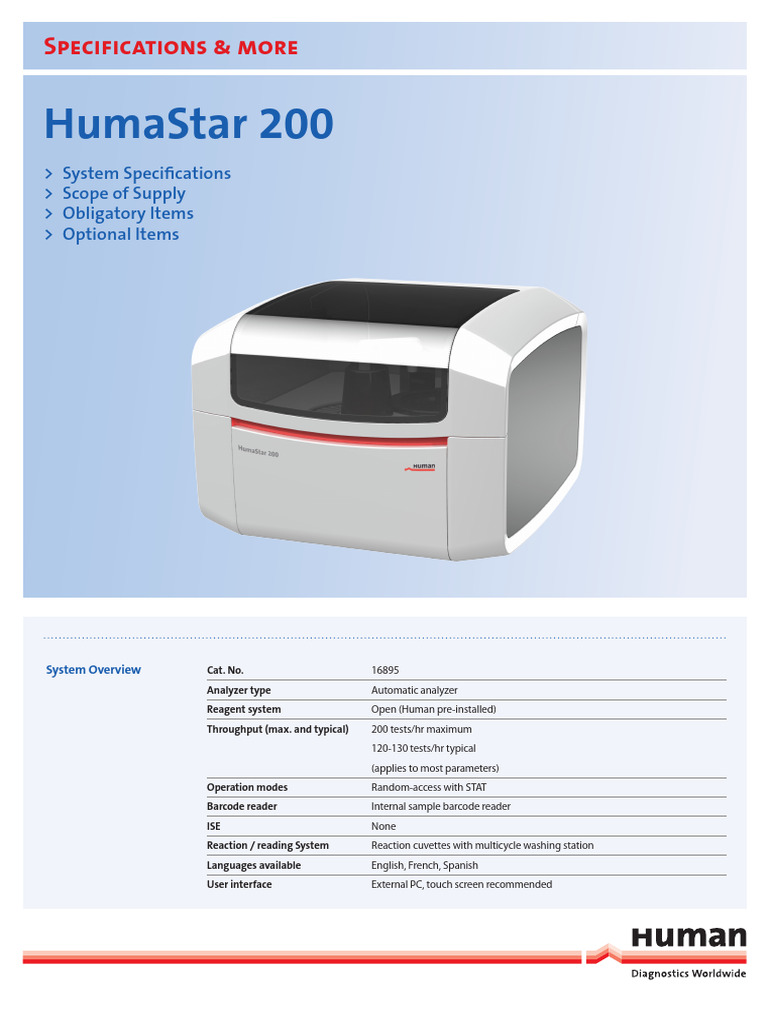 Humastar 200: Specifications & More | PDF | Absorbance | Personal Computers