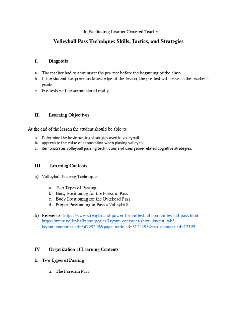 Lesson Plan Passing Volleyball | Download Free PDF | Volleyball | Learning