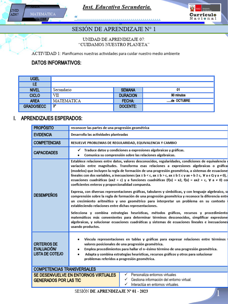 Ses 1 Mat 3° Unid 07 | PDF | Ecuaciones | Aprendizaje