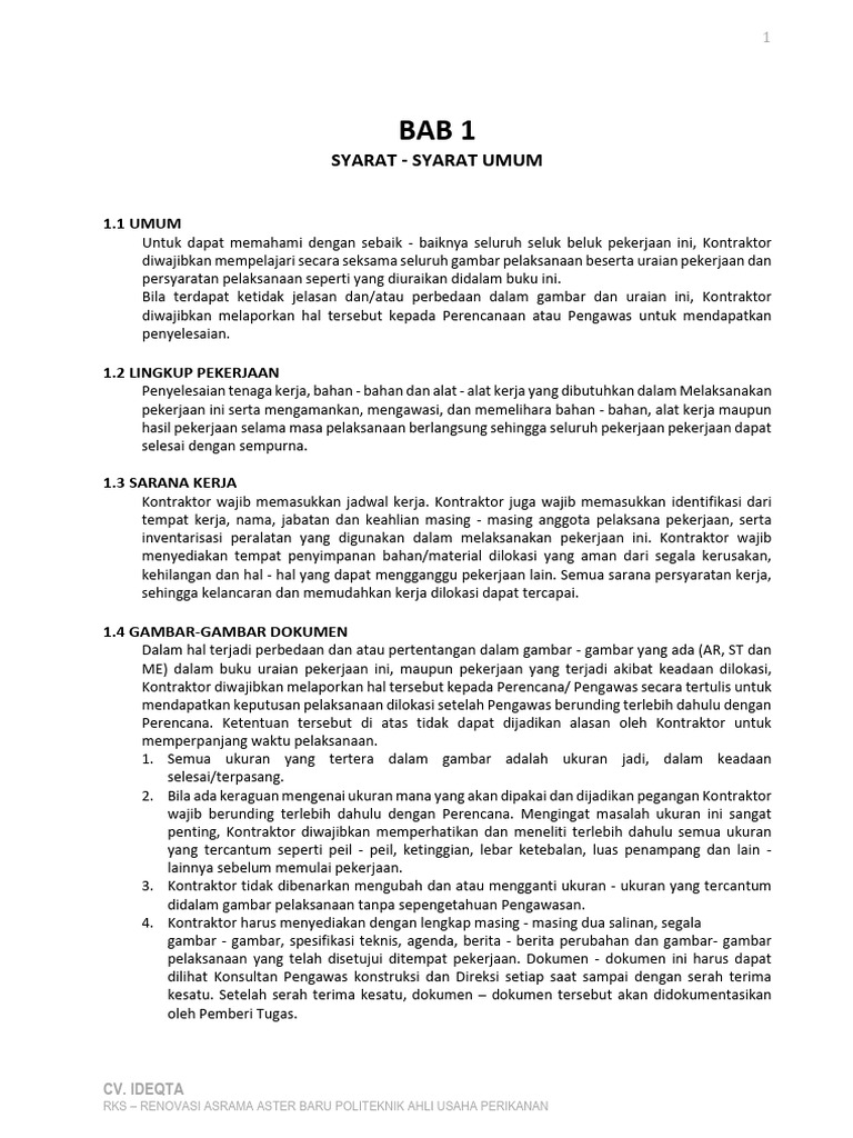 RKS RENOVASI ASRAMA ASTER BARU REV 080423 Ok MEP | PDF | Seni | Komputer