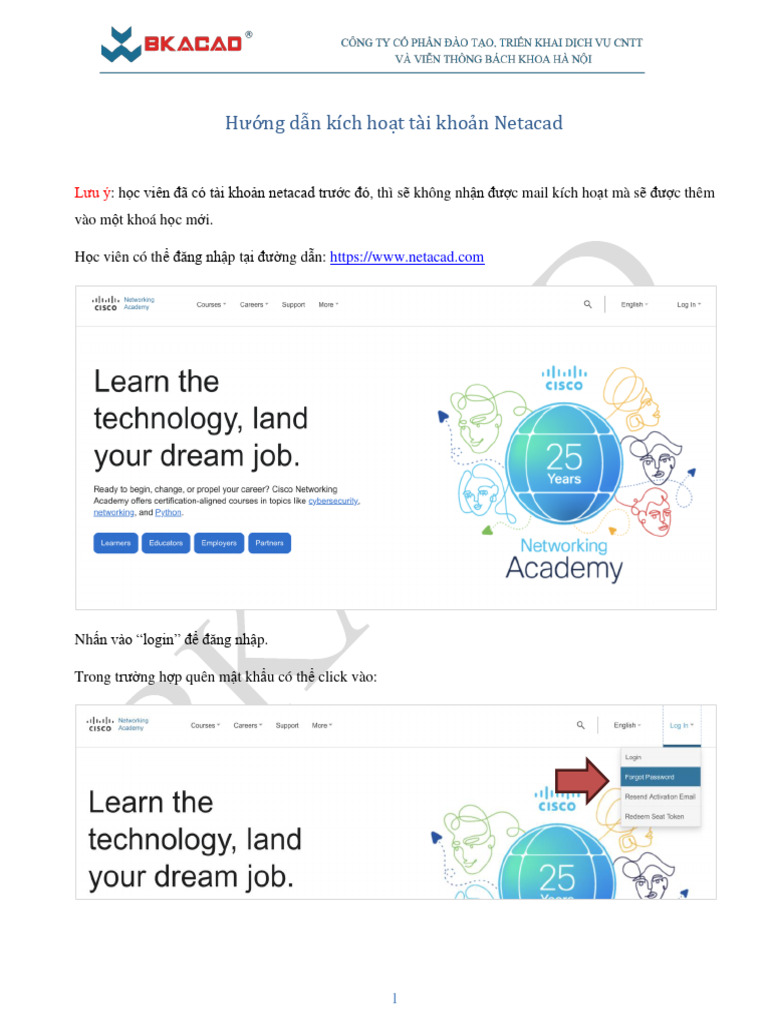 Hướng Dẫn Kích Hoạt Tài Khoản Netacad | PDF