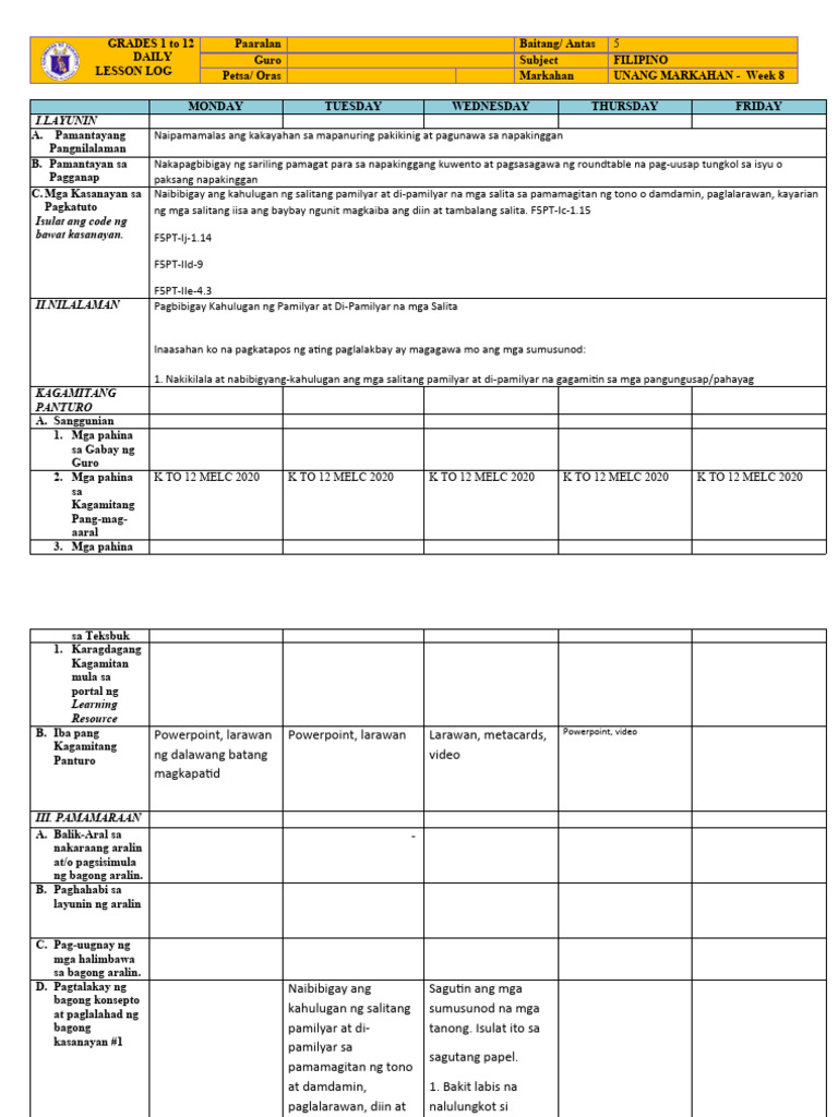 DLL-WEEK-8-FILIPINO-gr.5 | PDF
