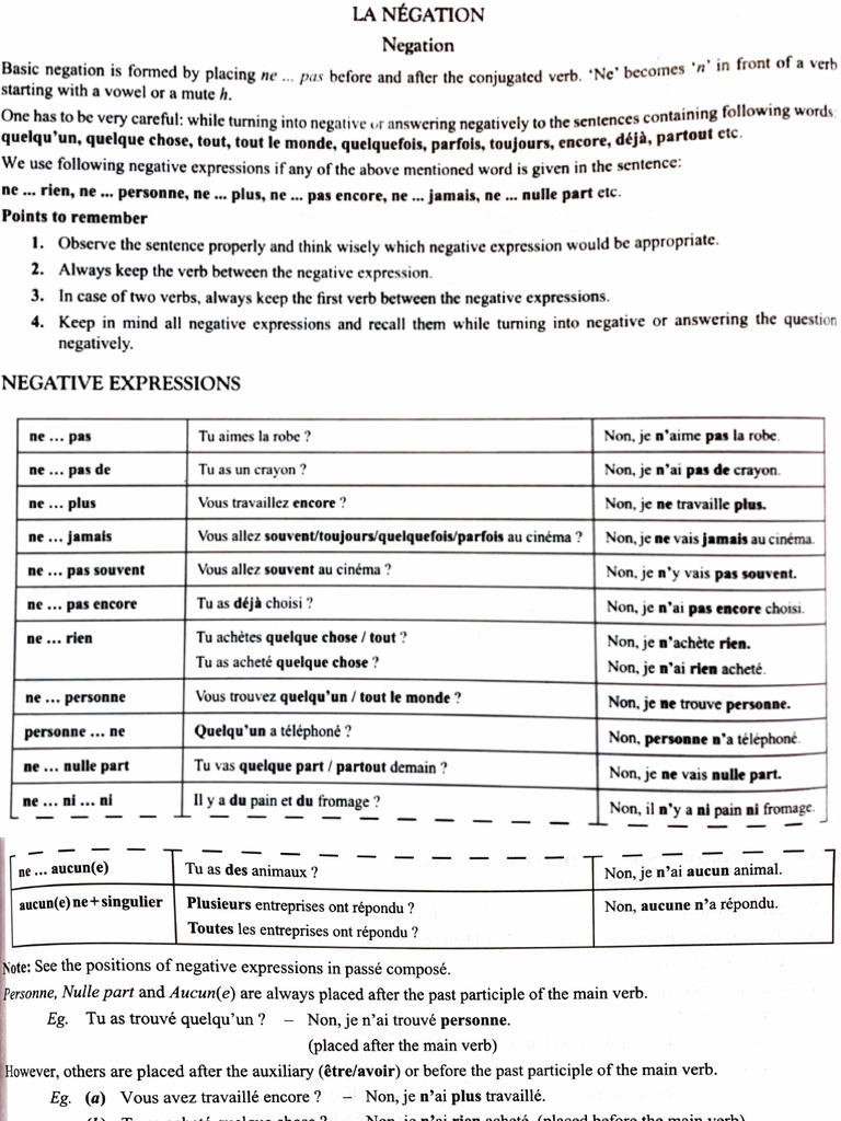 La Négation en Français | PDF | Grammaire