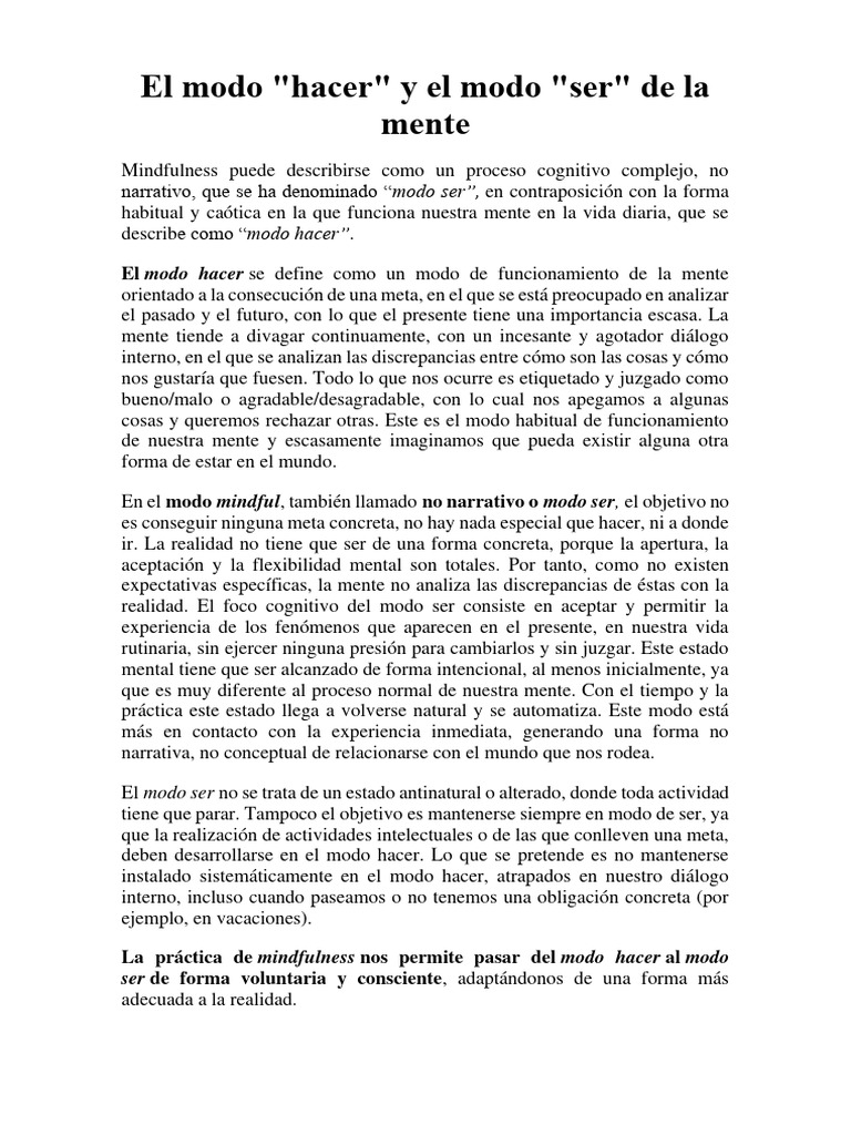 Modo "hacer" vs. "ser" en mindfulness | PDF | Mente | Experiencia