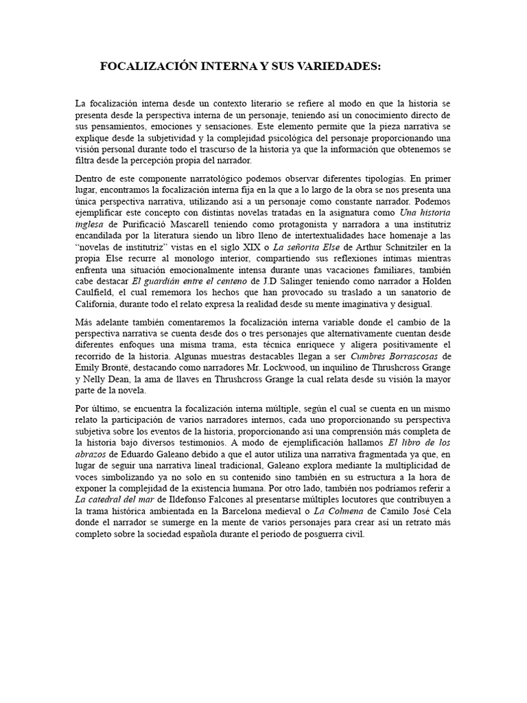 Focalización Interna y Sus Variedades | PDF | Narrativa | Novelas