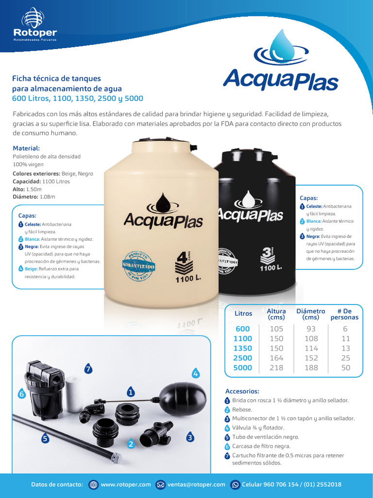 Ficha Técnica Tanques Acquaplas | PDF