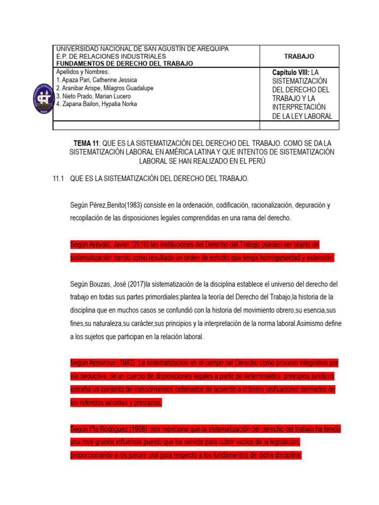 Trabajo FDTR 2022 Tema 11 | PDF | Derecho laboral | America latina