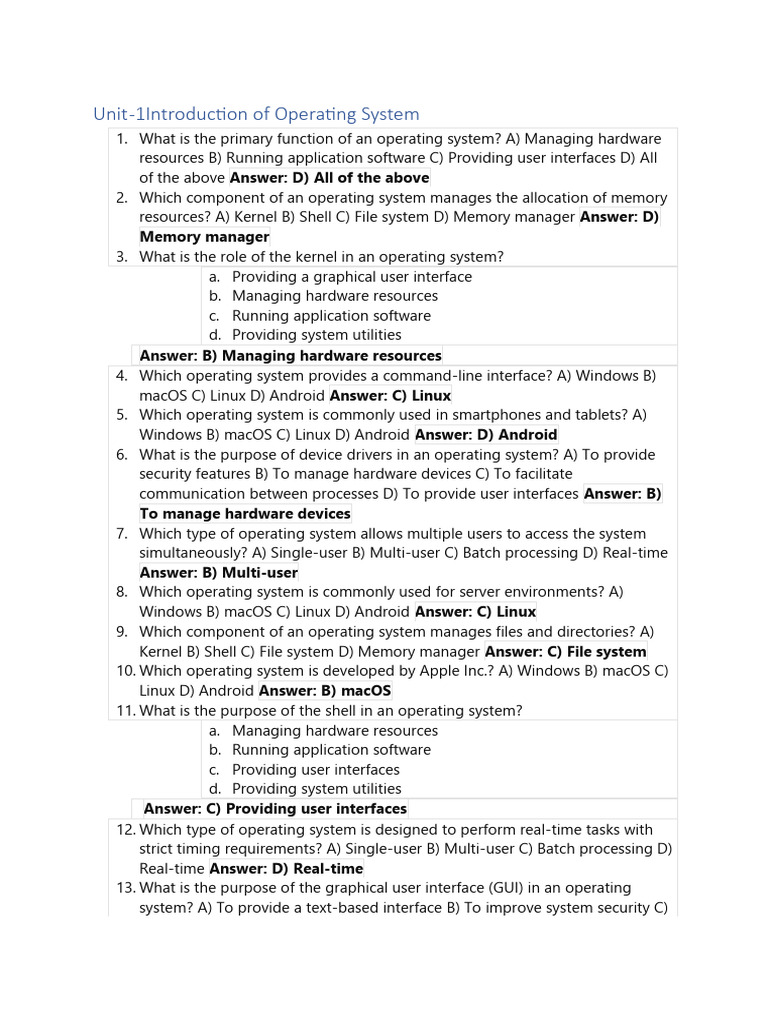 Basic Objective Questions of OS - ETT | Download Free PDF | Scheduling (Computing) | Operating ...