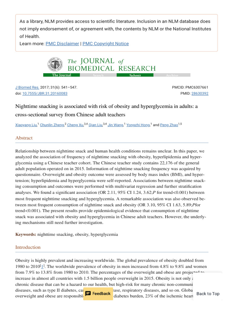 Nighttime Snacking Is Associated With Risk of Obesity and Hyperglycemia ...