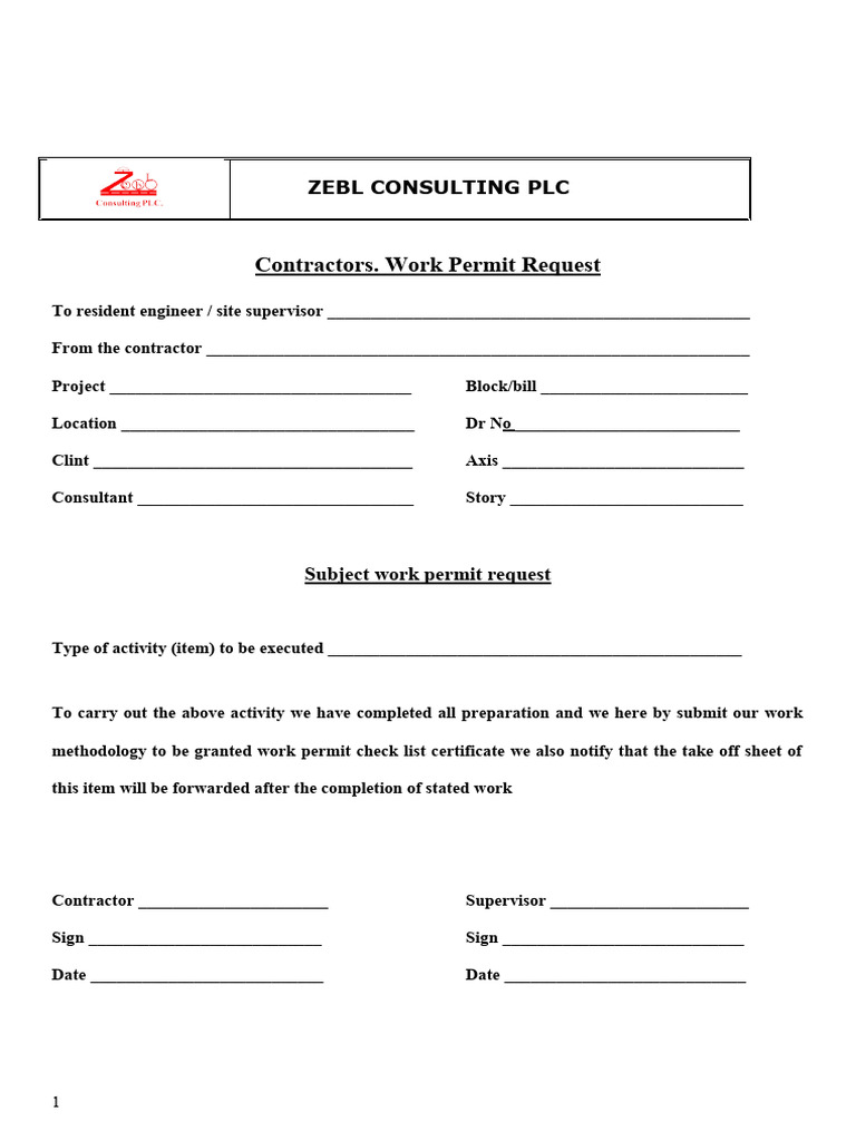 Work Permit Request Form | PDF | Safety