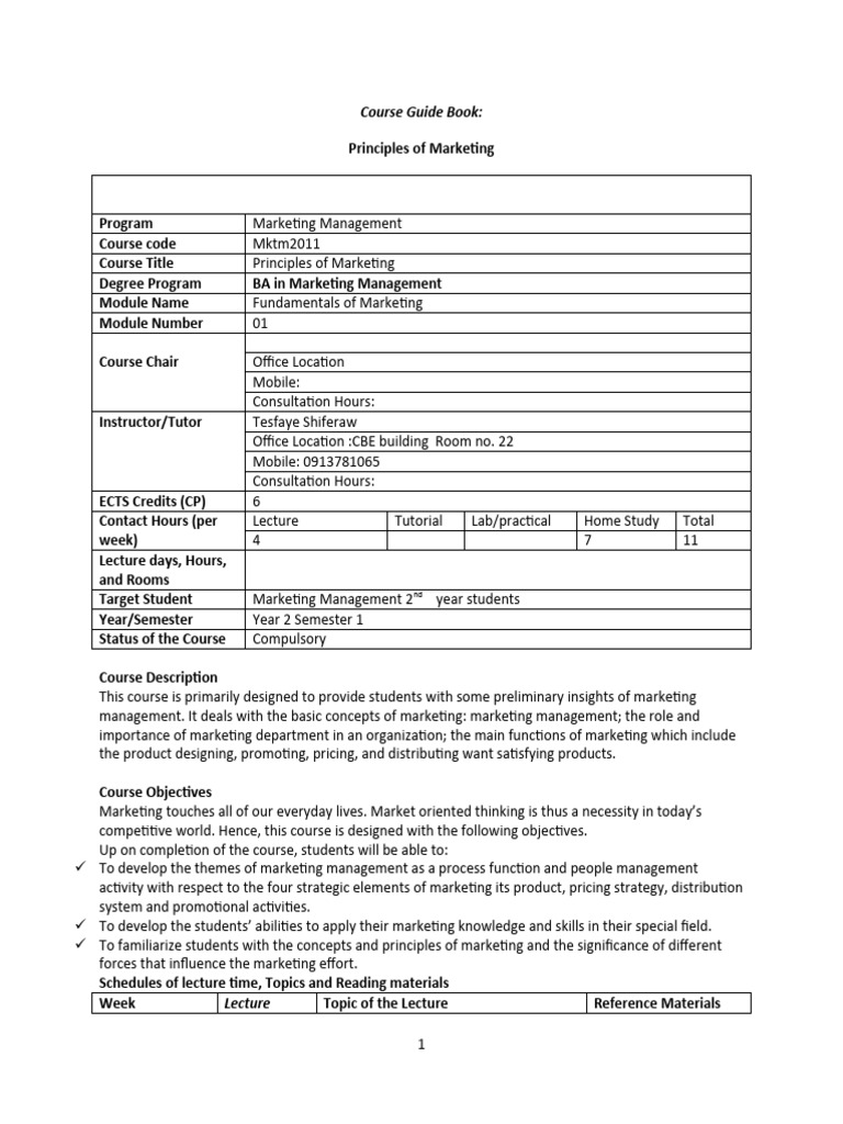principles of marketing course guide | PDF | Marketing | Business Economics