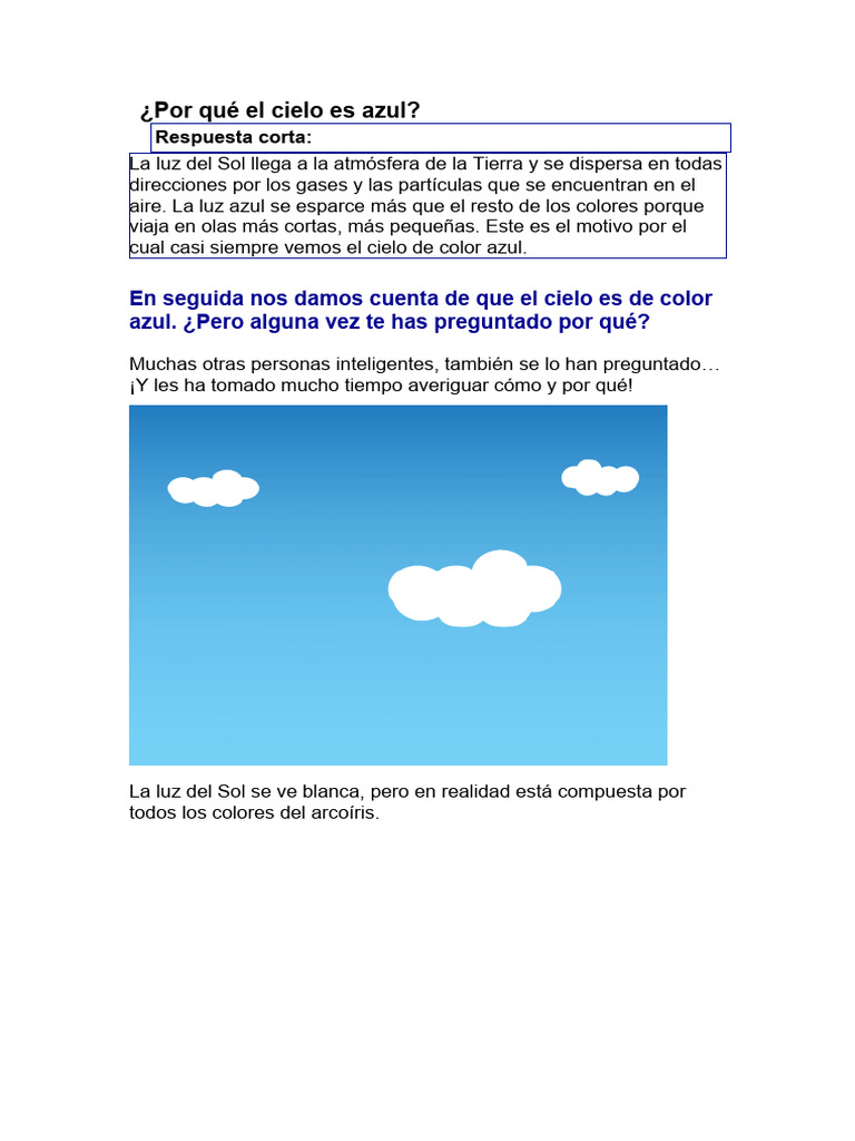 POR QUE EL CIELO ES AZUL | Descargar gratis PDF | Cielo | Ligero