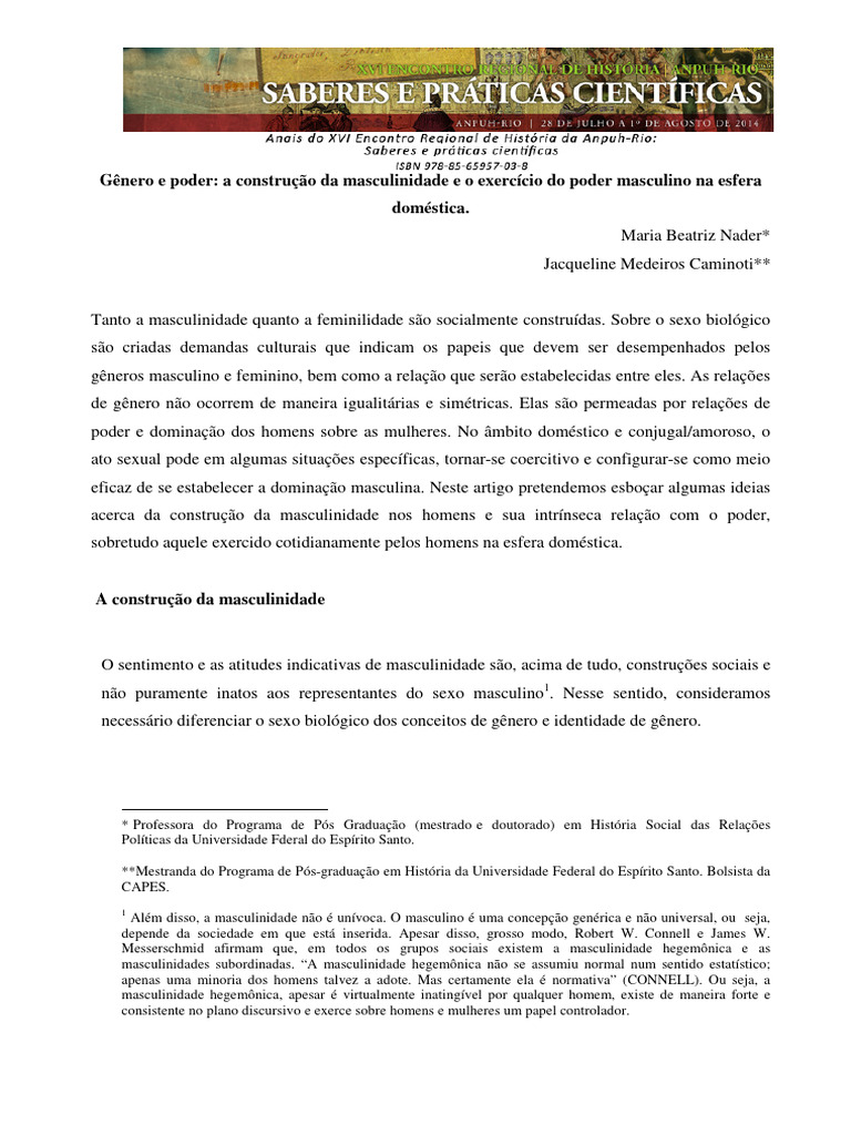 Masculinidade e Poder na Esfera Doméstica | PDF | Estudos de Gênero ...