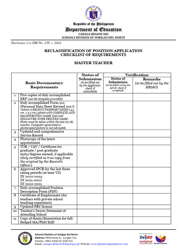 Enclosure 2 Checklist of Requirements Erf MT | PDF | Authentication | Thesis