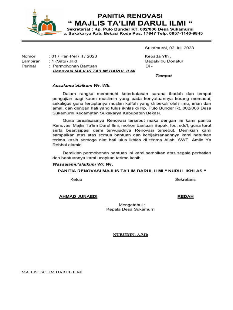 Proposal Majlis Ta'lim Ust. Junaedi | PDF