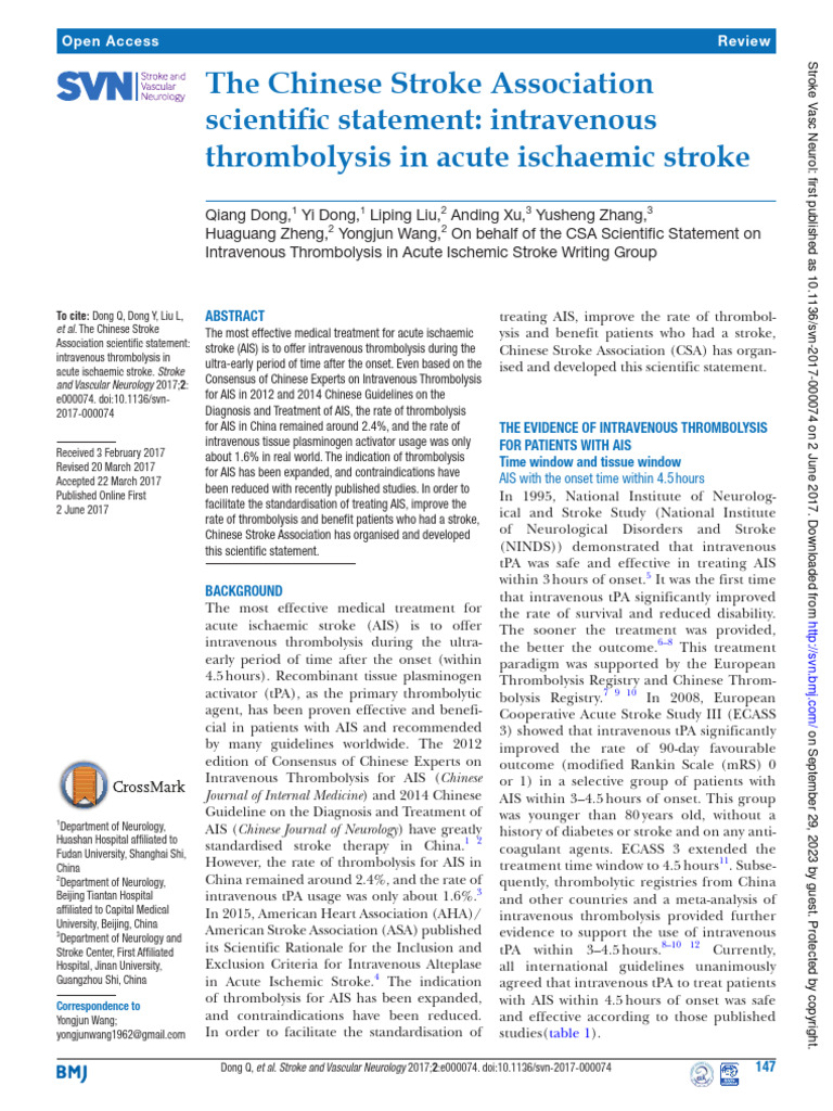 trombolisis estudio chino | PDF | Stroke | Clinical Medicine