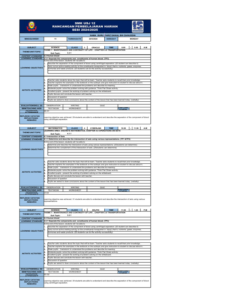 eRPH FARIZ - M11 (20-24mei 2024) | PDF | Blood Type | Teachers