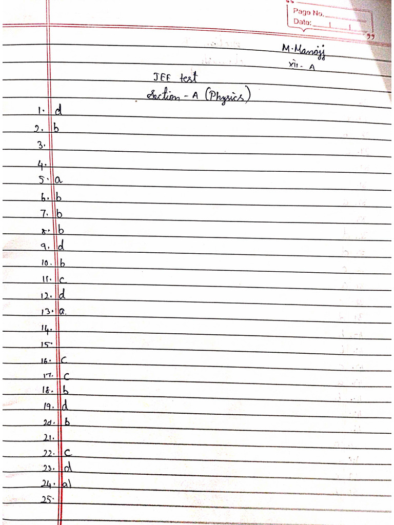 Manojj.M (XII-A) JEE ANSWER SHEET | PDF