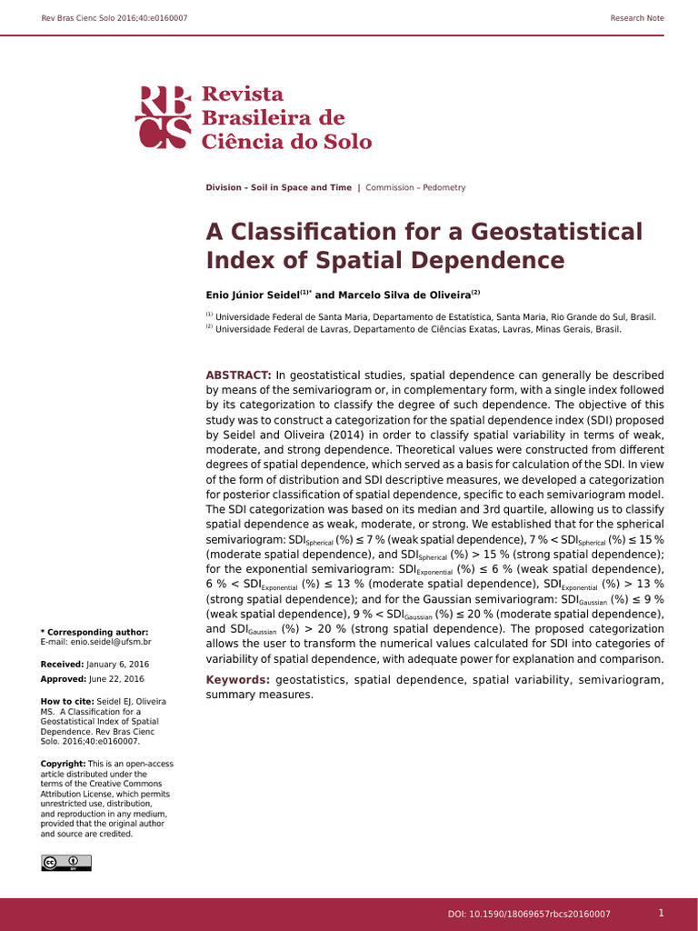 A Classification For A Geostatistical Index of Spatial Dependence ...