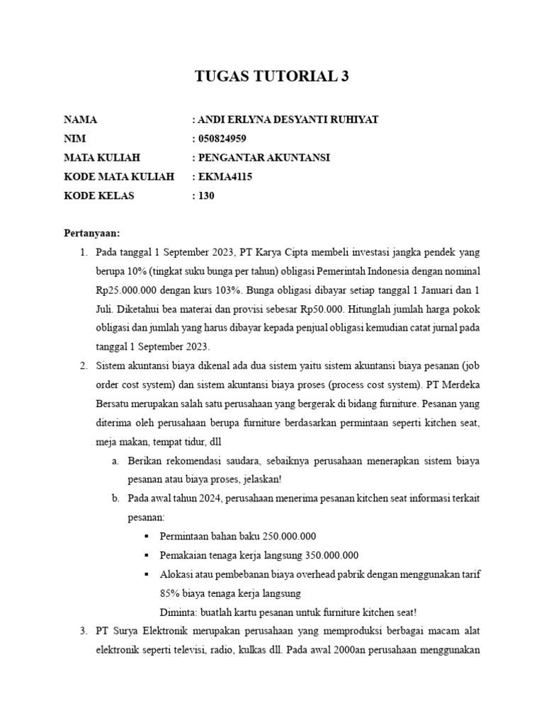 Tugas Turorial 3 Pengantar Akuntansi | PDF