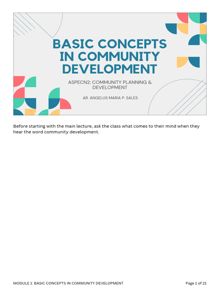 Module 1 Basic Concepts in Community Development | PDF | Community | Empowerment