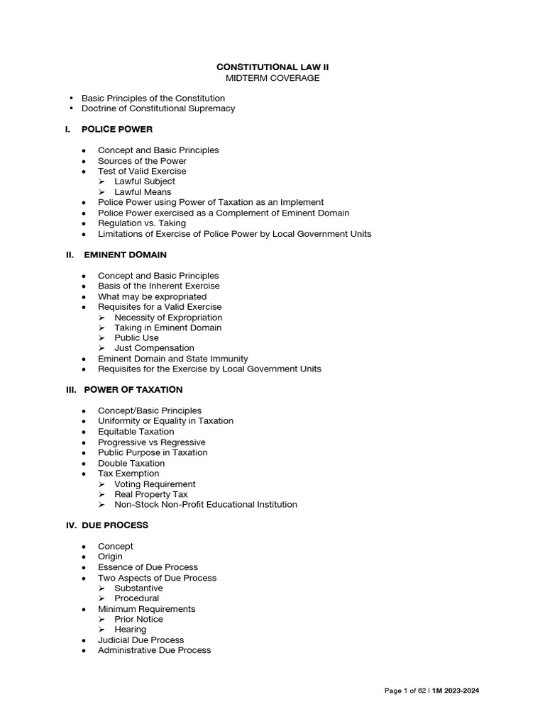 Midterm Coverage Consti II | PDF | Due Process Clause | Eminent Domain