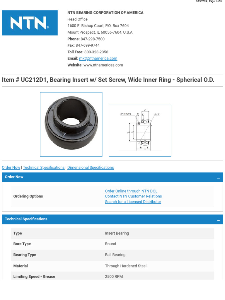 UC212D1 Bearing Insert Specifications | PDF | Bearing (Mechanical ...