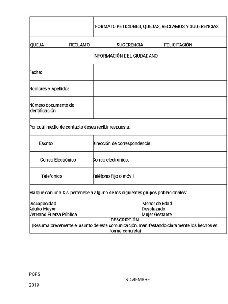 Formato Sugerencias Quejas Reclamos y Felicitaciones | PDF