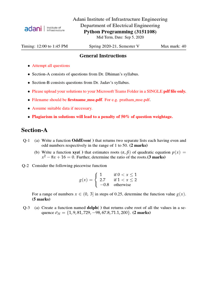 Python Programming Midterm Exam | PDF | Mathematical Objects | Mathematics