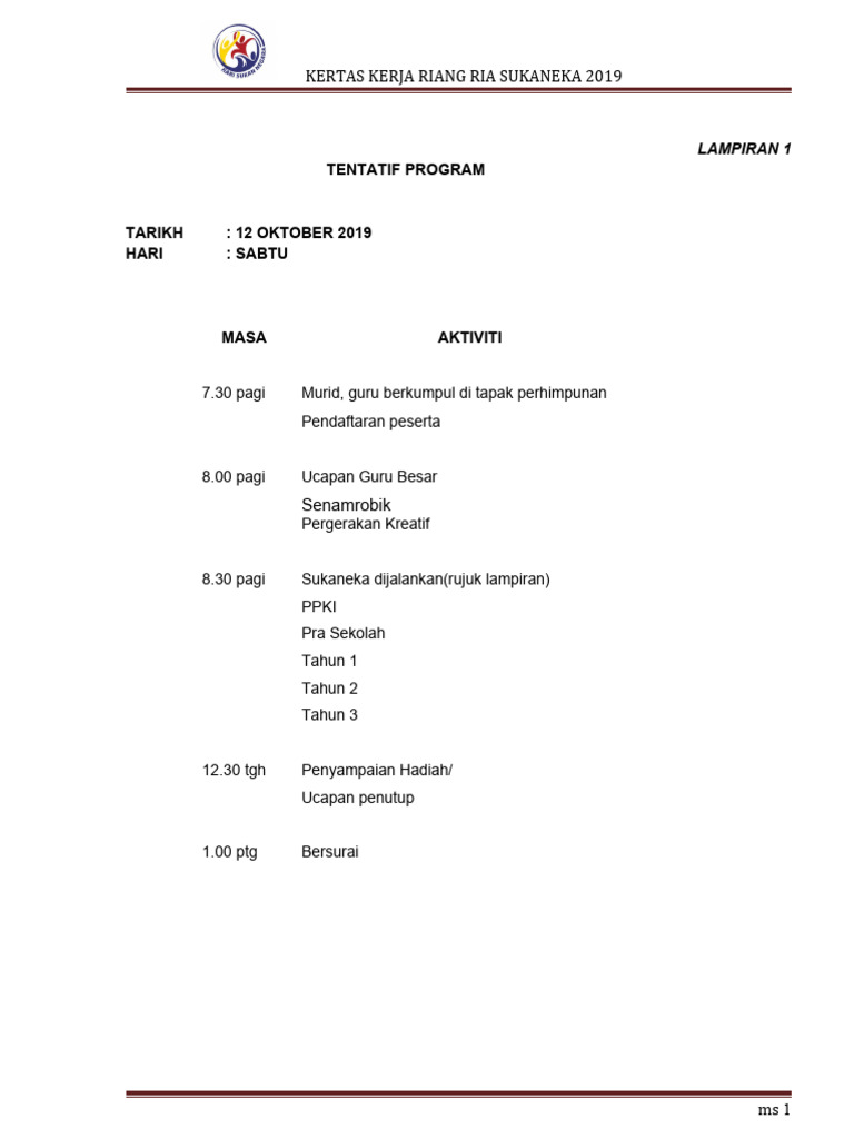 Jawatankuasa Riang Ria Sukaneka Tahap 1, Pra Sekolah Dan PPKI 2019 - NEW | PDF